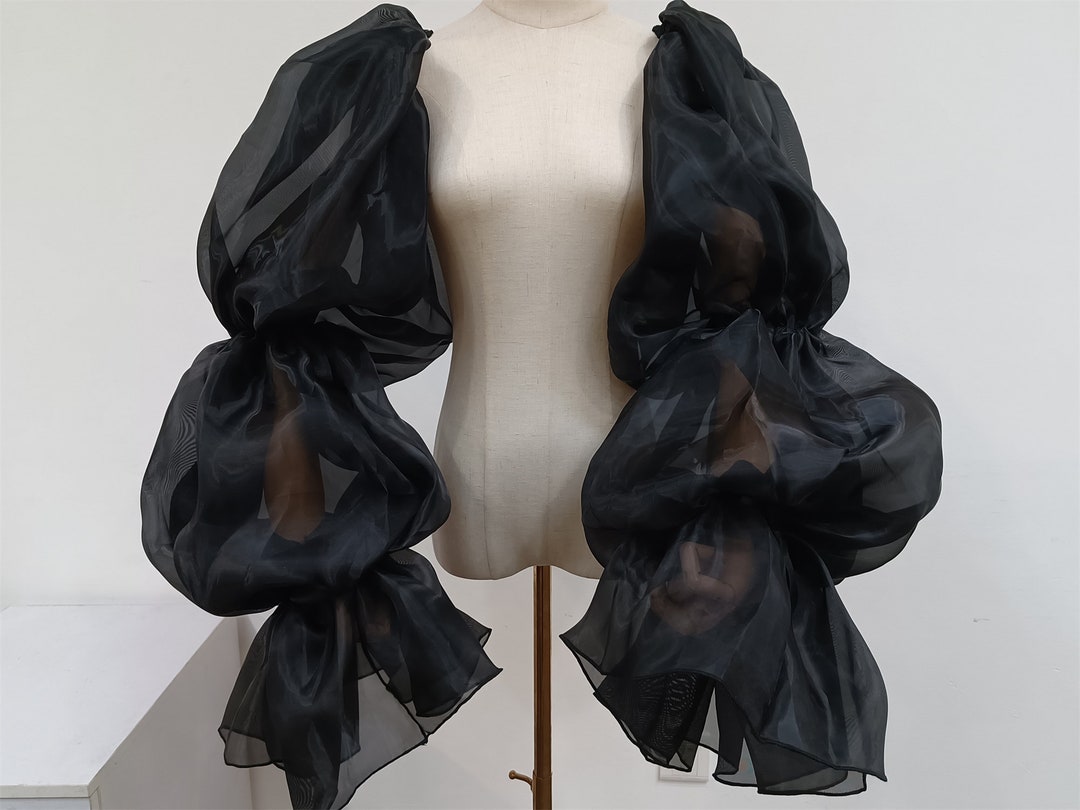 Black Puffy Ruffled Organza Elastic Sleeves/long Detachable Arm Sleeves ...