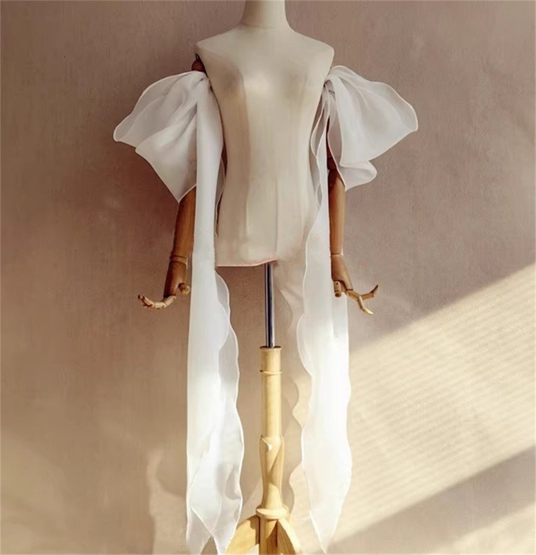 Elegant Ivory/black Bow Organza Sleeves/arm Decor/detachable Sleeves ...