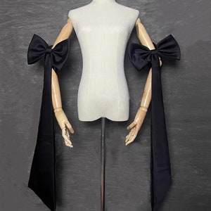 Black Satin Bow Arm Sleeves With Ribbon/arm Decor/detachable Sleeves/prom Dress Sleeves/bridal ...