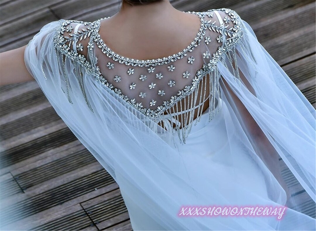 Luxury Rhinestone Tassel Long Trailing Shawl/cape/covering Shoulder ...
