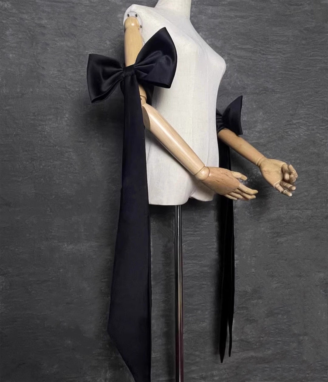 Black Satin Bow Arm Sleeves With Ribbon/arm Decor/detachable Sleeves/prom Dress Sleeves/bridal ...