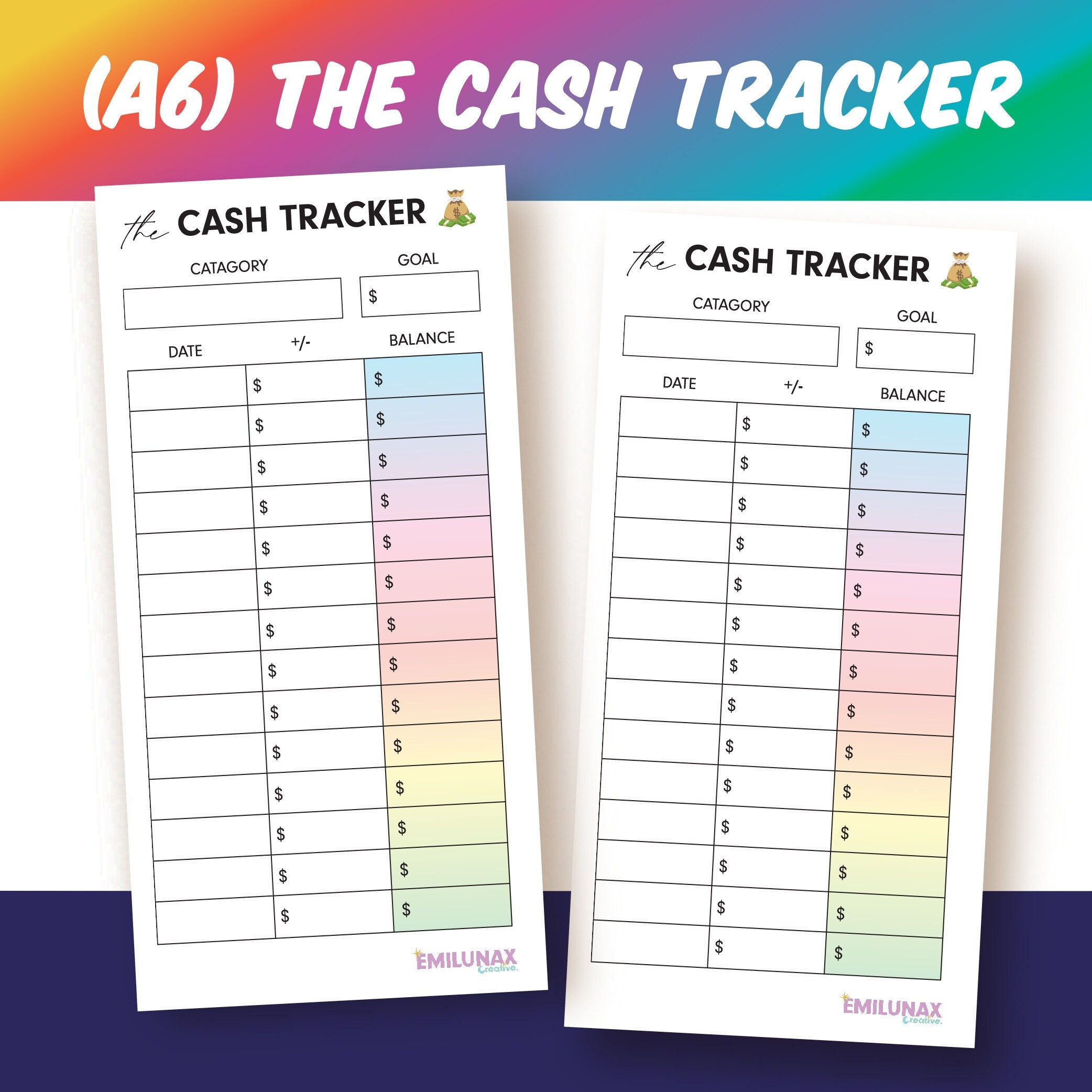 The Cash Tracker Cash Envelope Insert Colorful Saving Tracker Budgeting ...