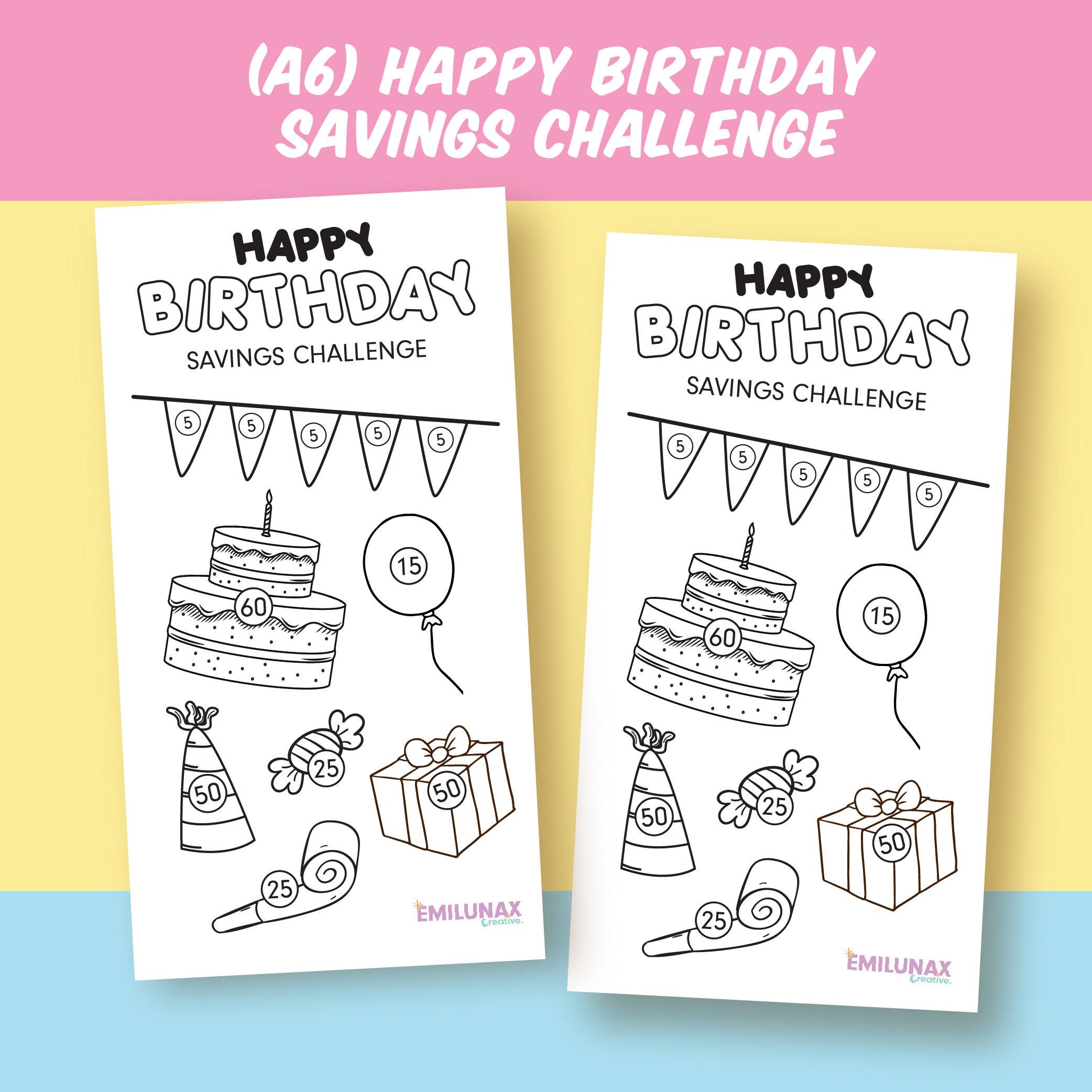 Happy Birthday Savings Challenge Cash Envelope Insert Budgeting Cash ...