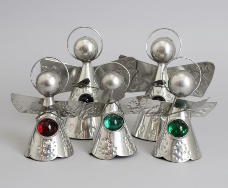 Punched Tin Angel Figures With Marble Accent Set of 5 - Etsy