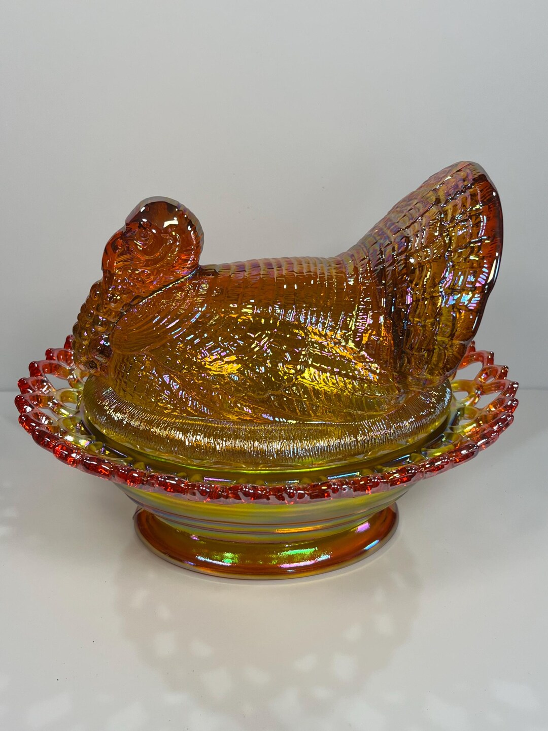 Large Marigold Carnival Glass Turkey Covered Dish - Etsy