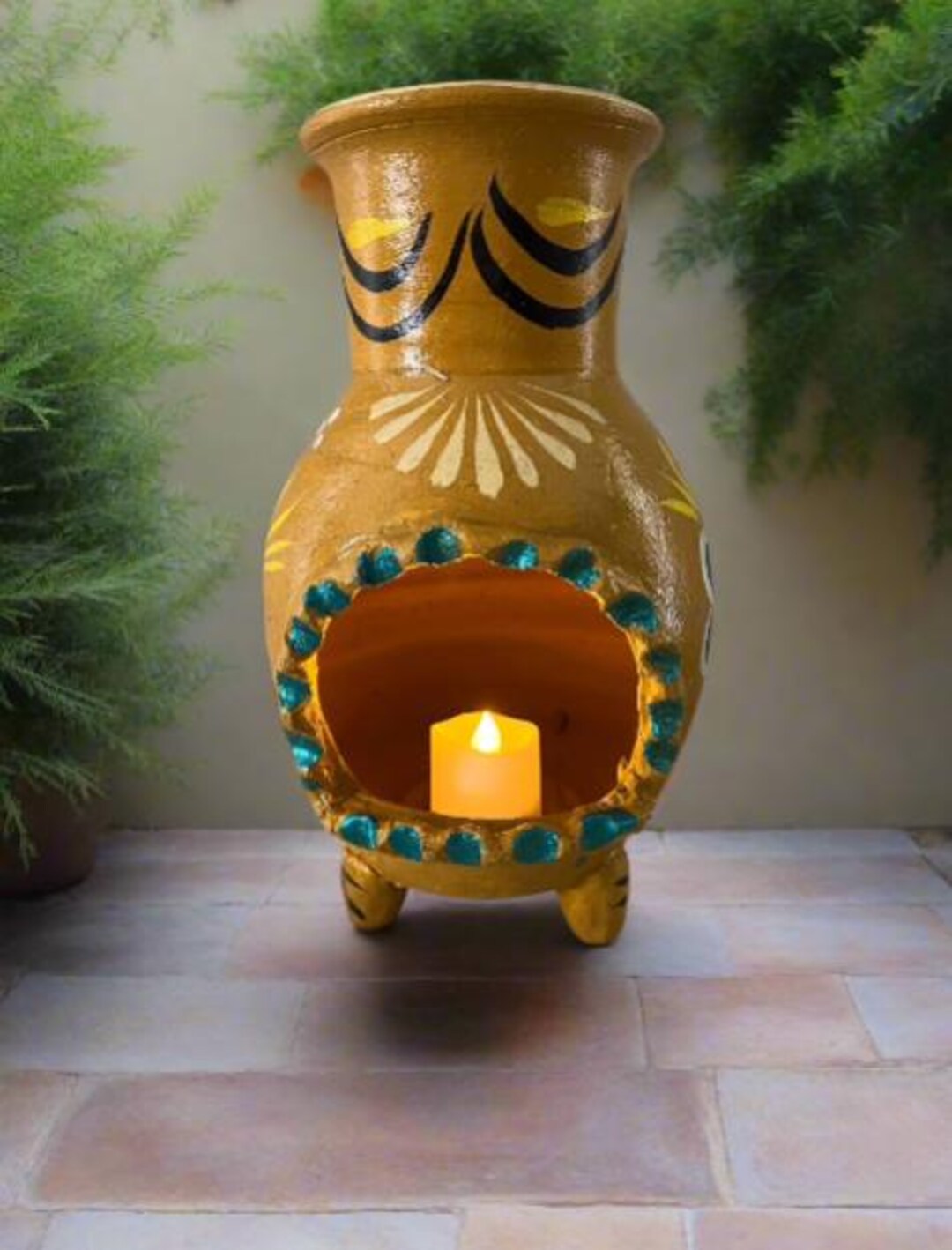 Clay Chimney ~ Chiminea ~ Incense Burner Yellow Candle Holder Indoor ...