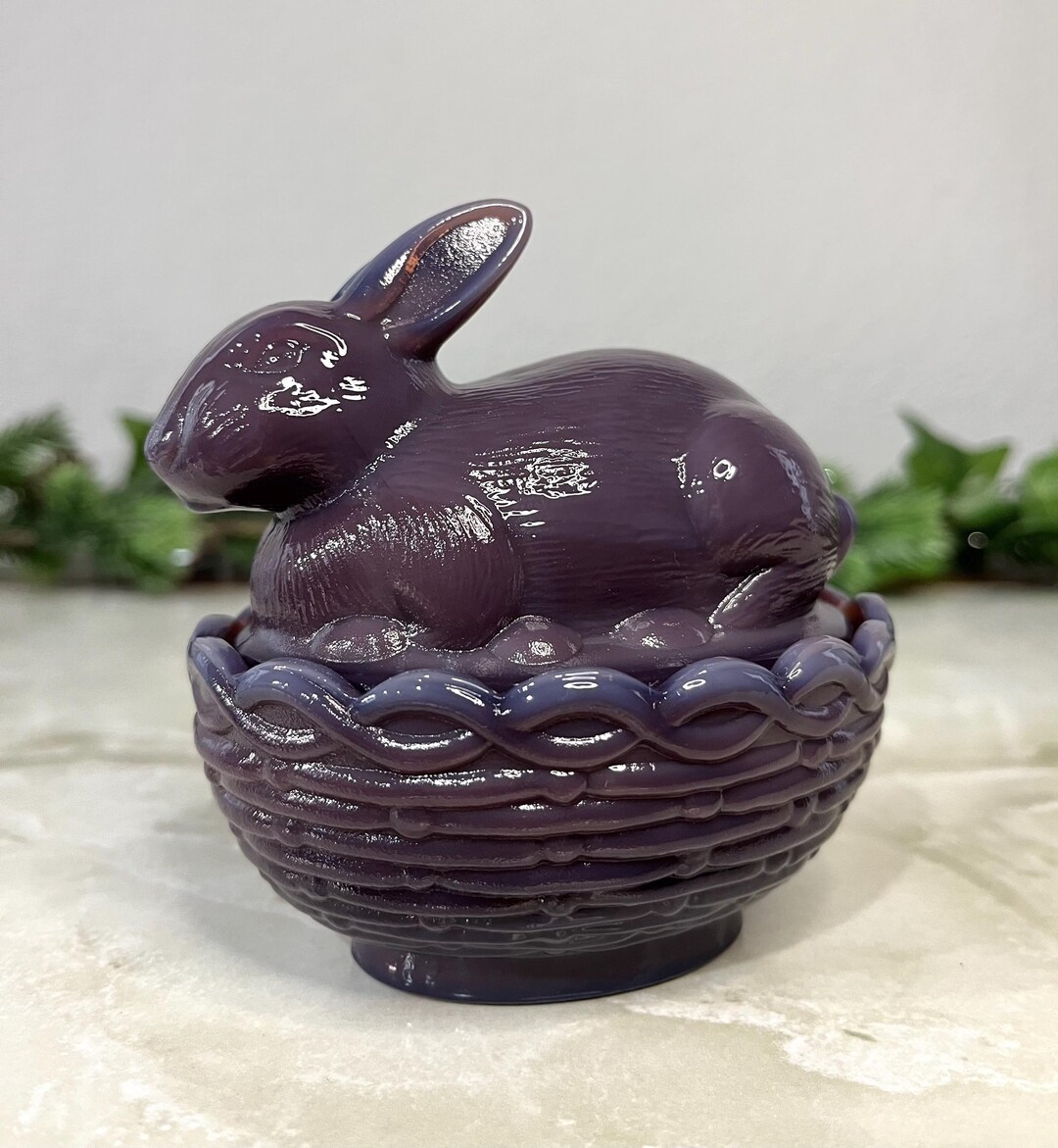 Mosser Glass Eggplant Purple Bunny Rabbit on a Basket 2 Part Box 4" - Etsy
