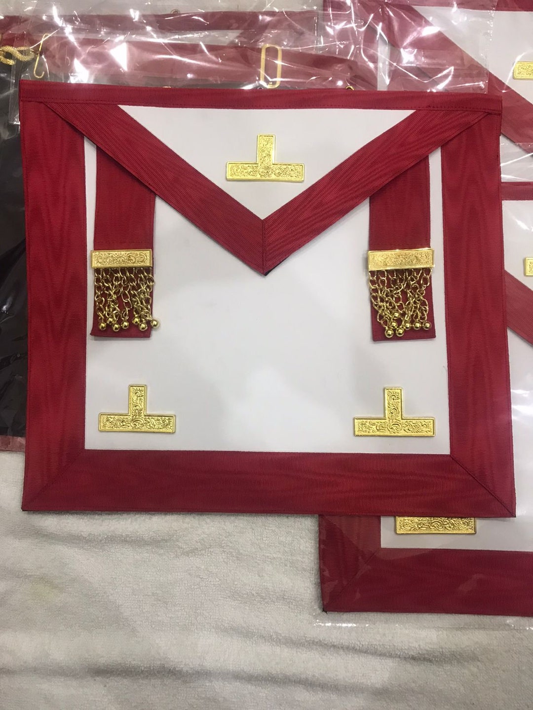 2x Masoni Regalia Worshipful Master Lambskin Red Aprons Size is 14x16 ...
