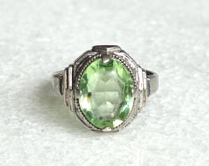 Antique Art Deco Sterling Silver Synthetic Peridot Ring Size 5 - Etsy