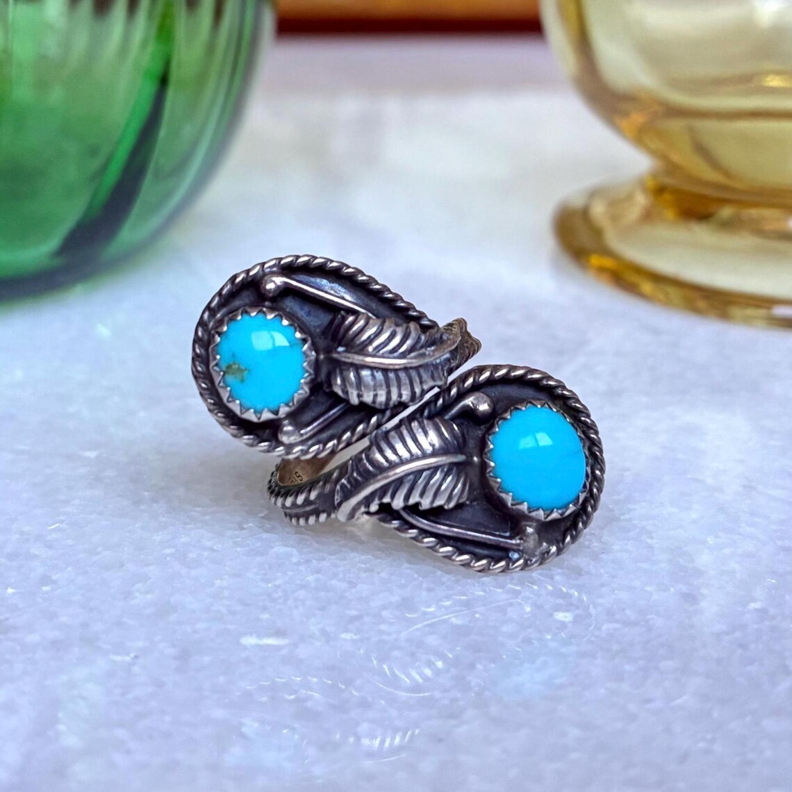 Vintage Sterling Silver Sleeping Beauty Turquoise Wrap Ring Size 4 to 6 ...