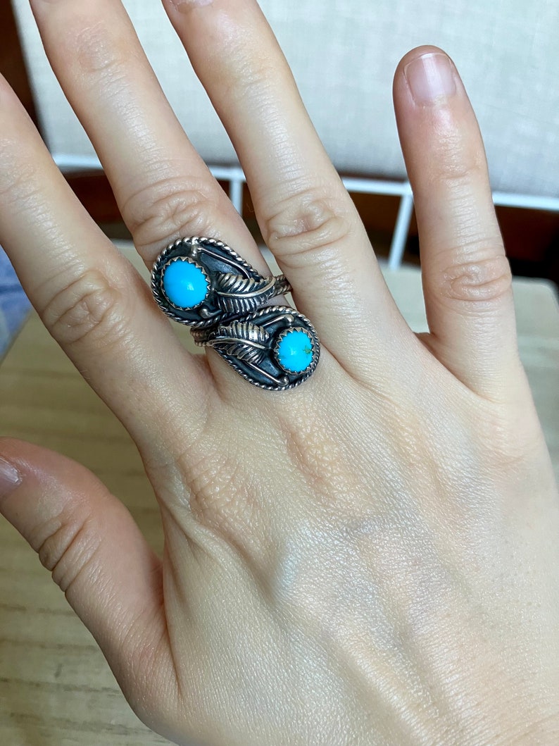 Vintage Sterling Silver Sleeping Beauty Turquoise Wrap Ring Size 4 to 6 ...