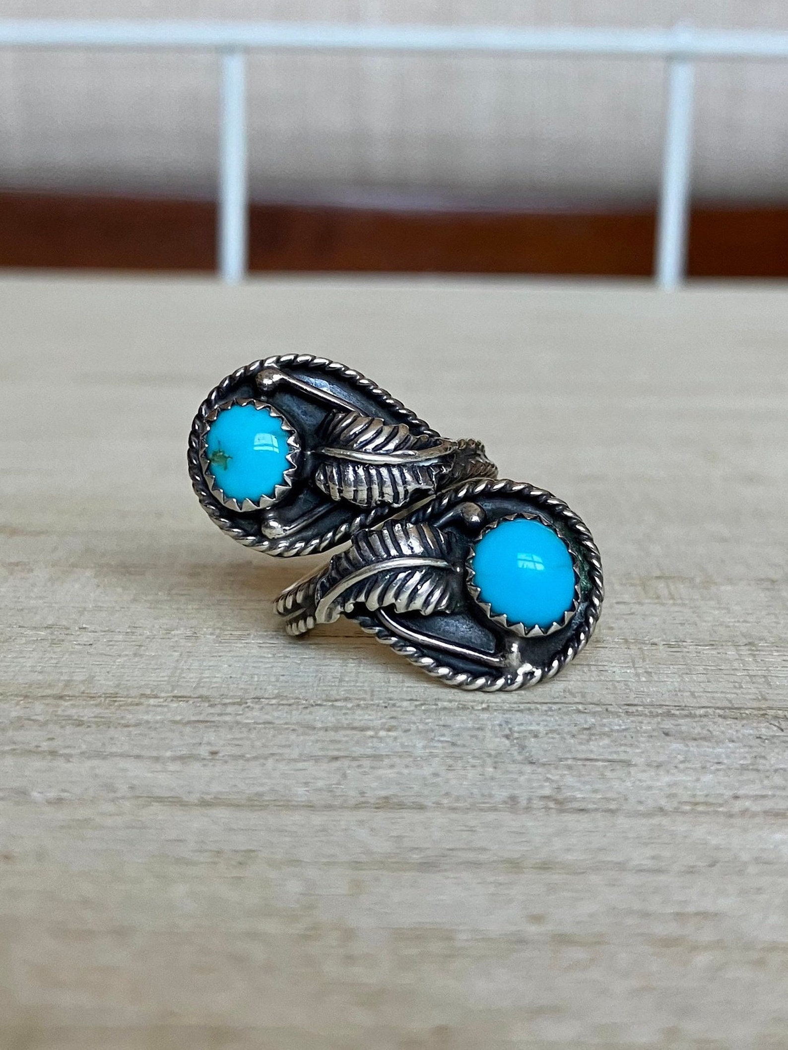 Vintage Sterling Silver Sleeping Beauty Turquoise Wrap Ring Size 4 to 6 ...
