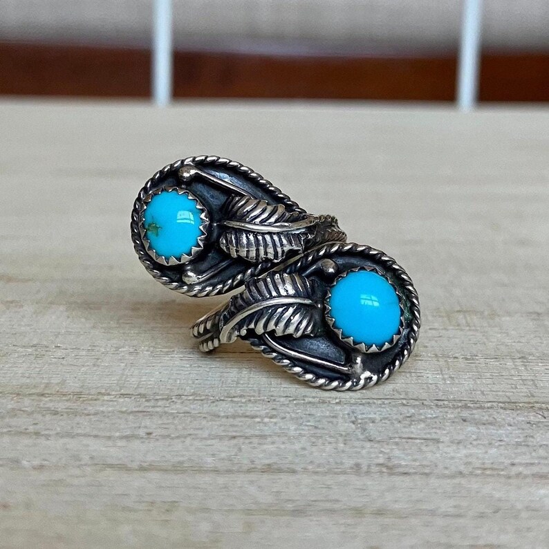 Vintage Sterling Silver Sleeping Beauty Turquoise Wrap Ring Size 4 to 6 ...