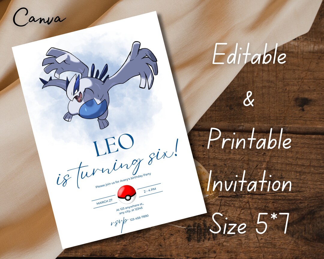 Editable Lugia Pokemon Birthday Invitation Template, Printable Birthday ...
