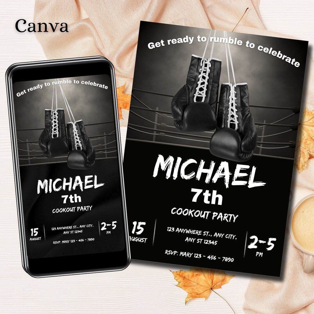 Editable Boxing Birthday Party Invitation, Boxing Knockout Party Invite ...