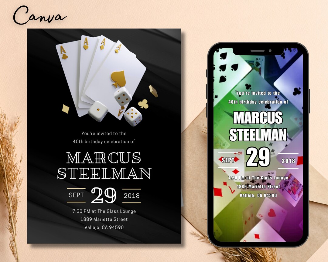Casino Themed Birthday Invitation, Poker Party Invite, Digital Casino ...