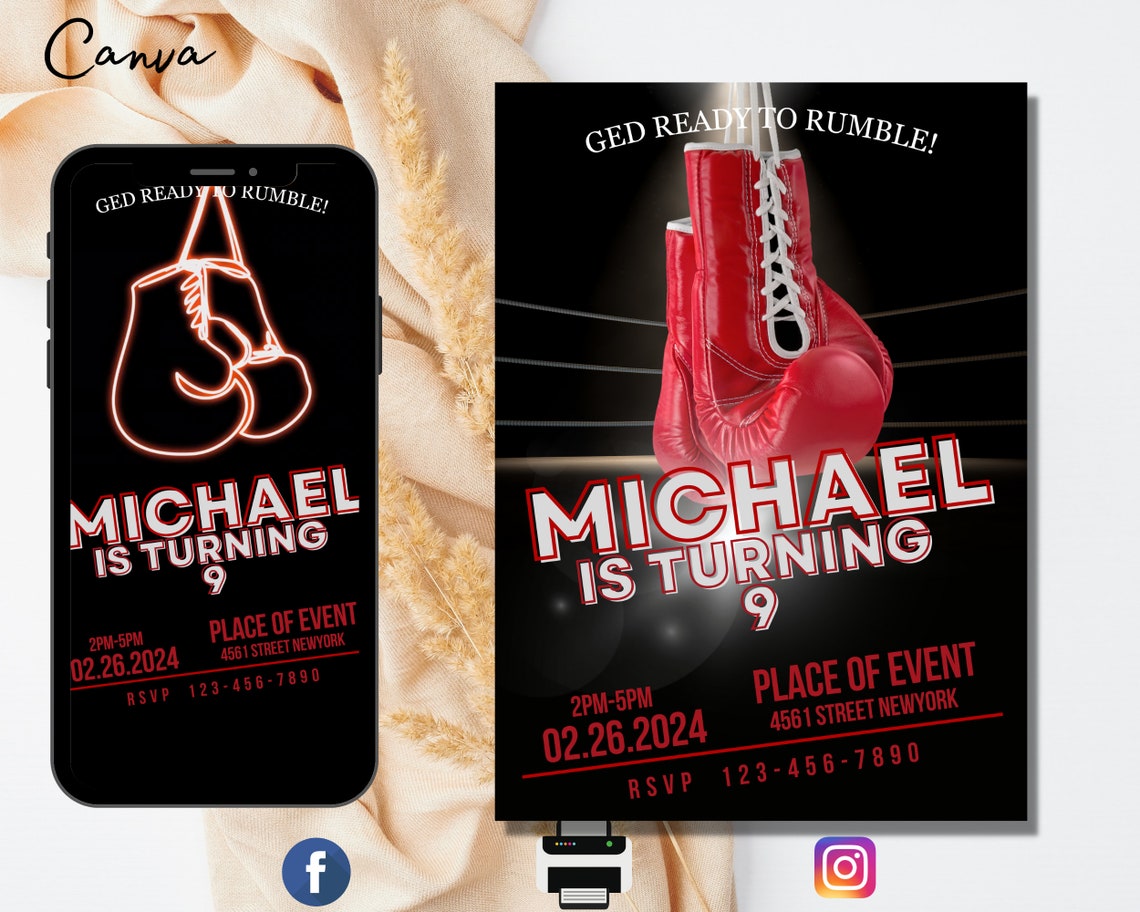 Boxing Birthday Invitation: Editable Text & Video Template (digital ...