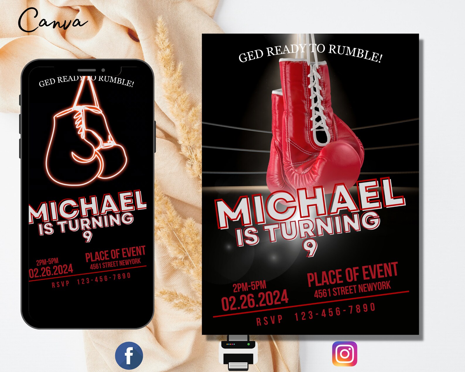 Boxing Birthday Invitation: Editable Text & Video Template (digital ...
