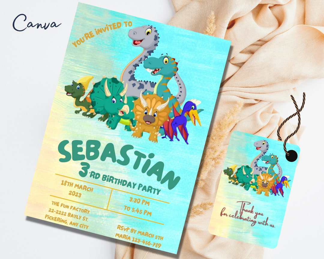 Editable Dinosaurs Birthday Invitation Template, Printable Birthday ...