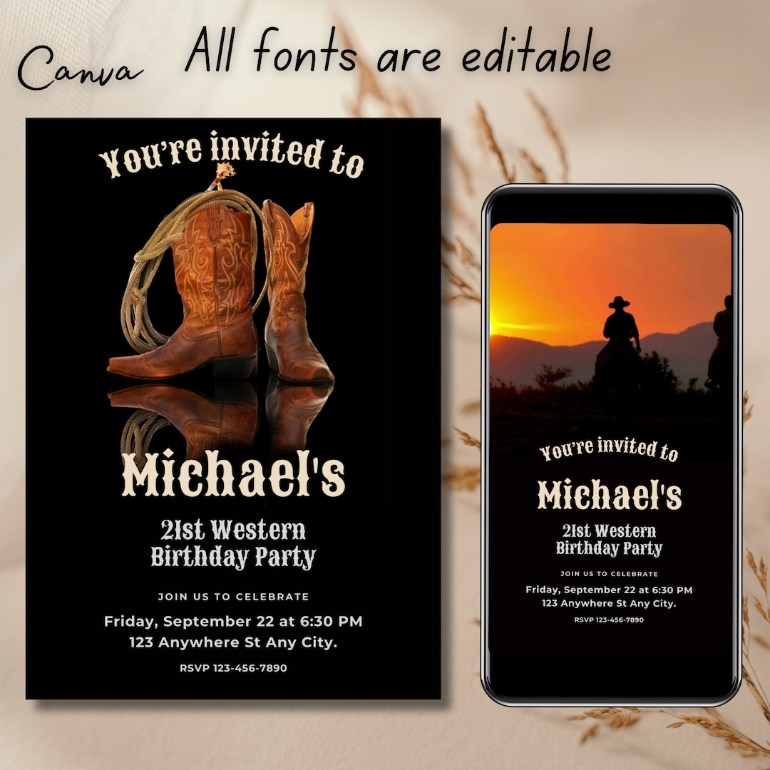 Editable Rodeo Invitation, Cowboy Birthday Invite, Wild West Invitation ...