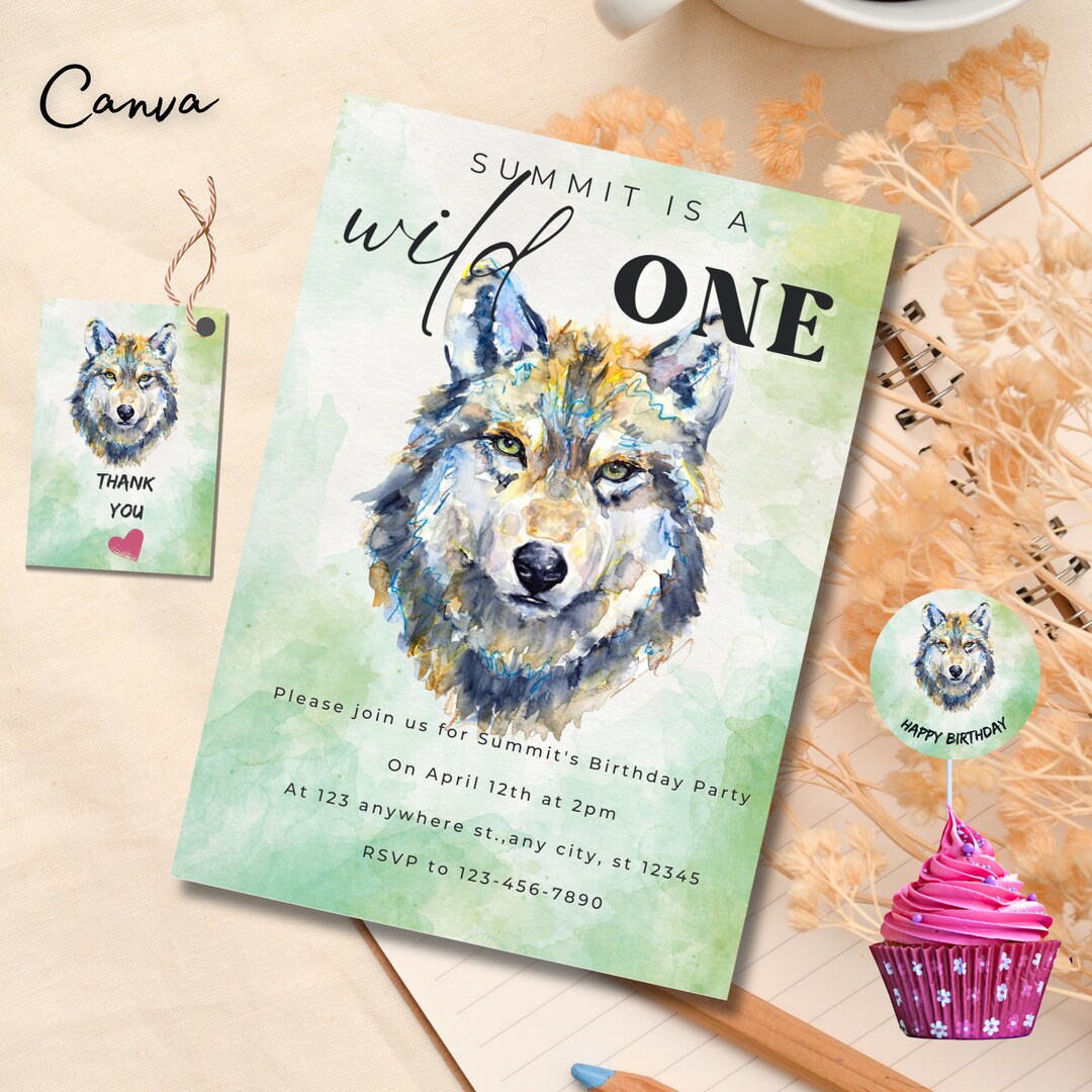 Editable Wild One Wolf Birthday Invitation Template, Wolf Printable ...