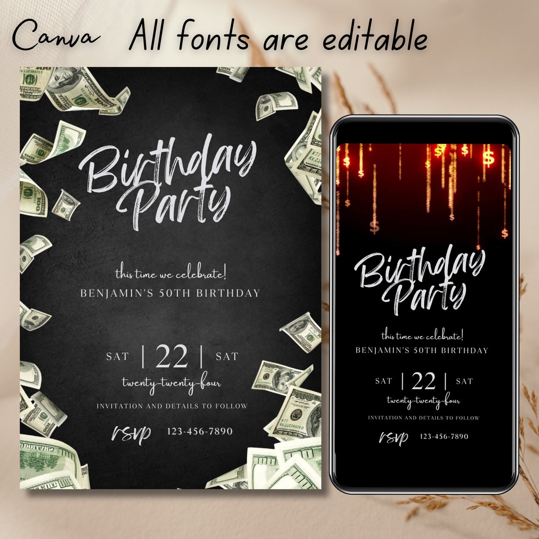 Money Birthday Invitation, Dollar Invite, Digital Money Invitation ...