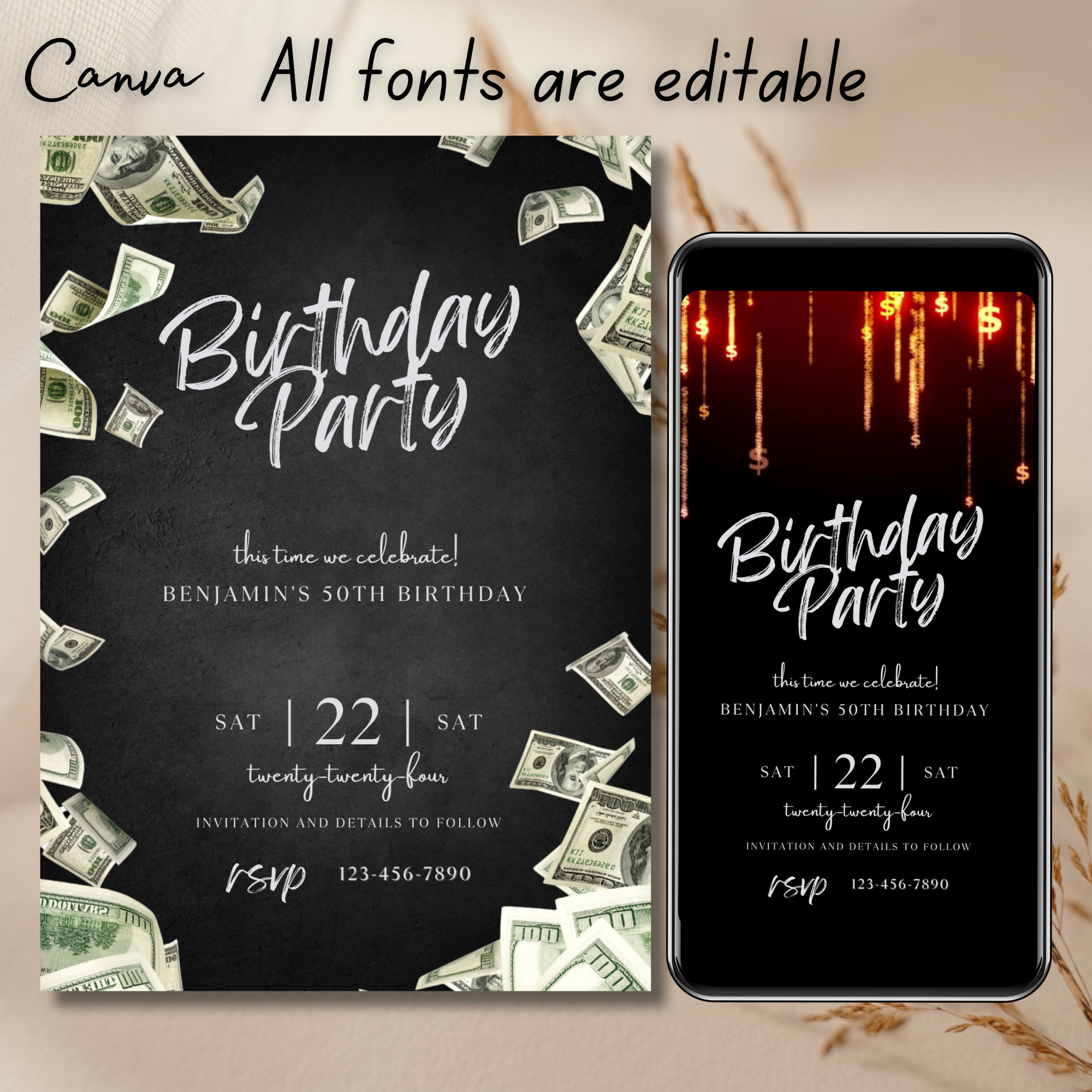 Money Birthday Invitation: Shareable Dollar Evite (digital Template) - Etsy