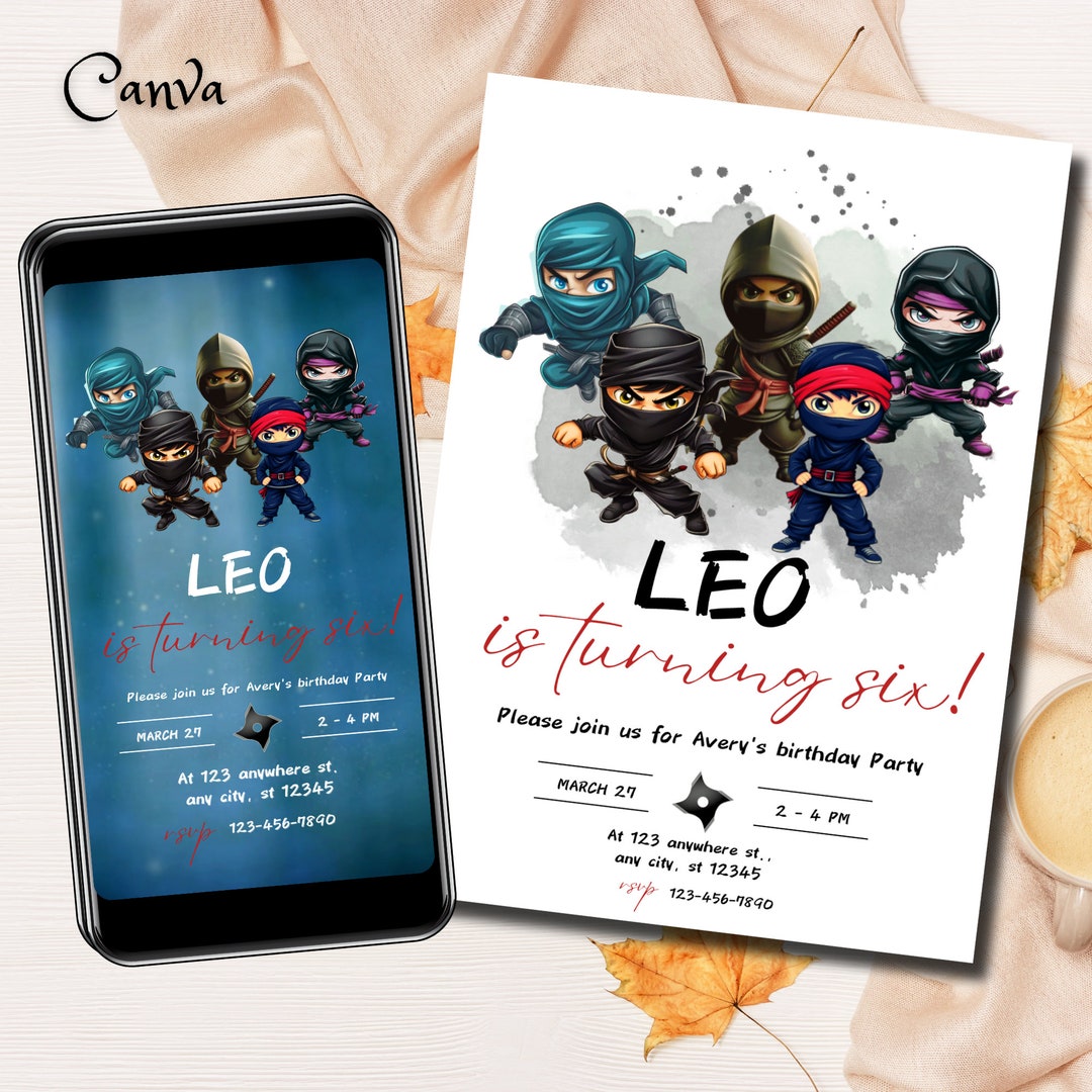 Ninja Birthday Party Invitation Template, Ninja Birthday Invitation ...
