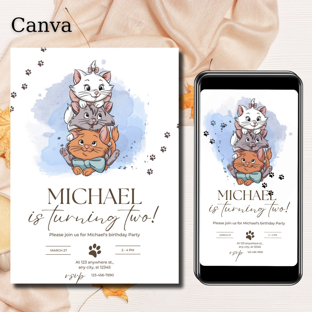 Cats Birthday Party Invitation Template, Kitty Birthday Invitation ...