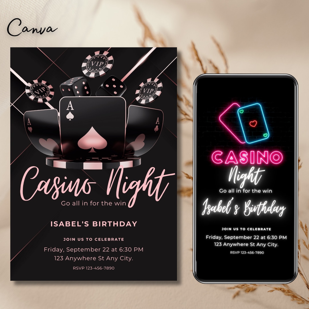 Editable Casino Birthday Invitation, Poker Party Invite, Digital Casino ...