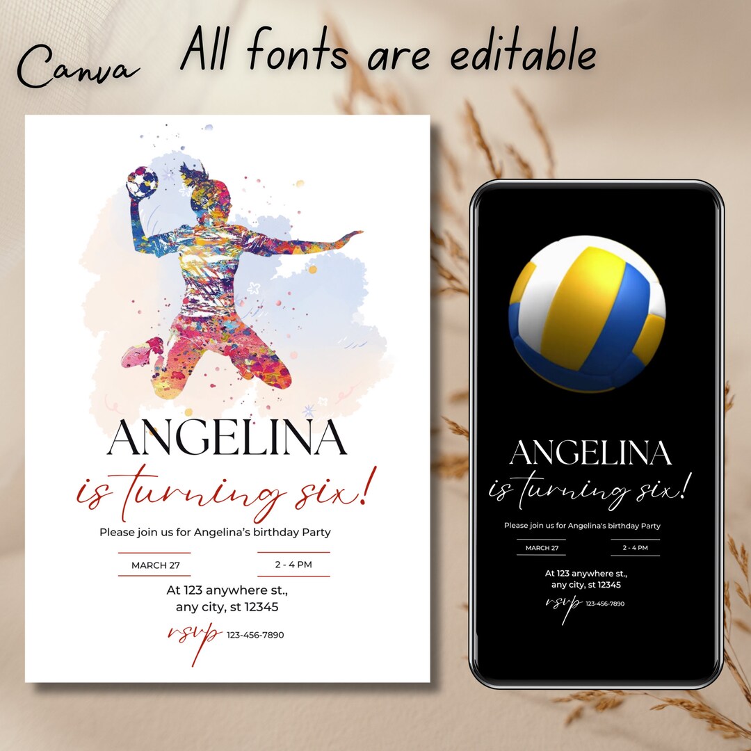 Volleyball Birthday Invitation, Volleyball Player Birthday Party Invite ...