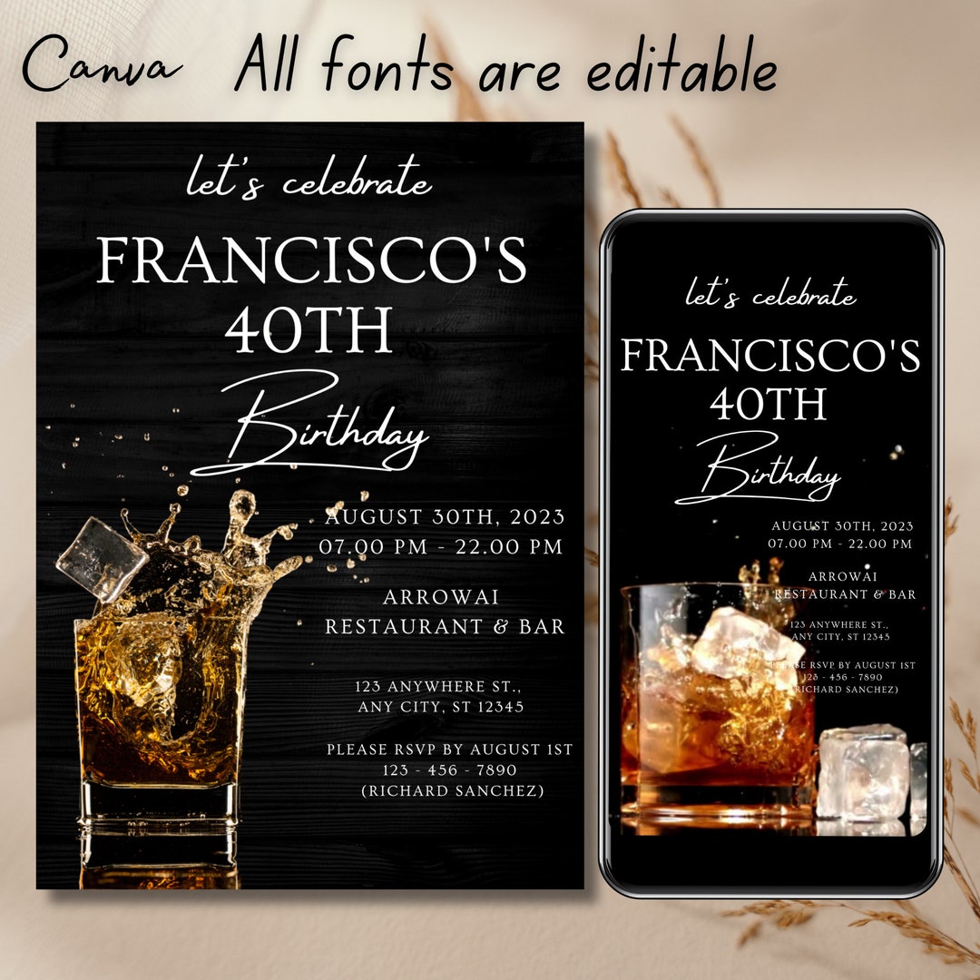 Whiskey Birthday Invitation Template: Editable Mobile Invite (digital ...