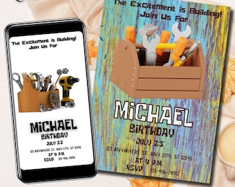 Handyman Birthday Invitation, Tool Party Invites, Construction Handyman ...