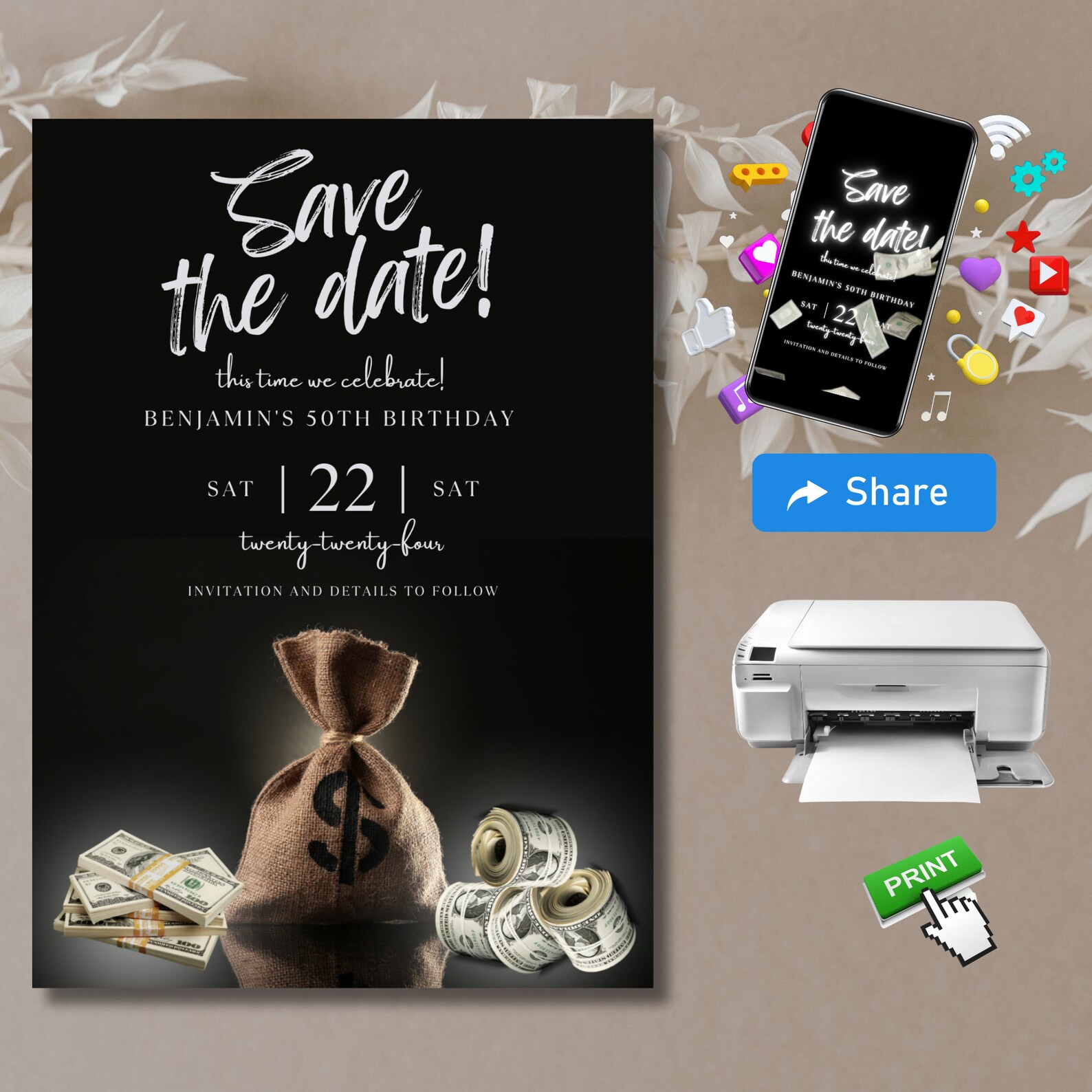Money Party Invitation Template: Retirement, Save the Date (digital) - Etsy