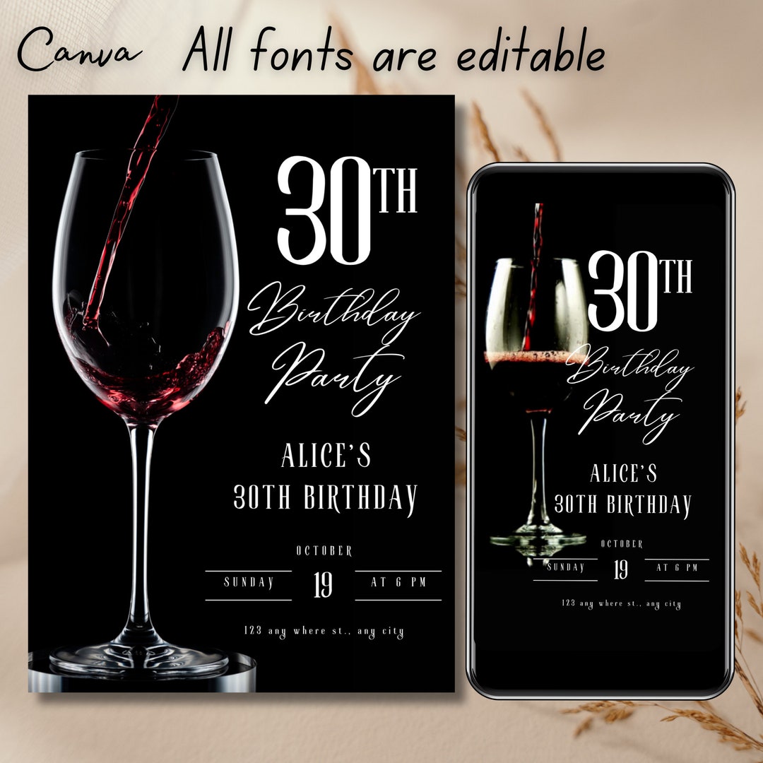 Wine Themed Birthday Invitation, Shareable Invitation, Wine Instant ...