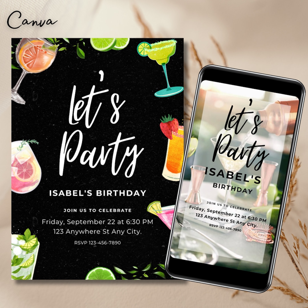 Cocktail Birthday Party Invitation: Mobile Evite (digital Template) - Etsy