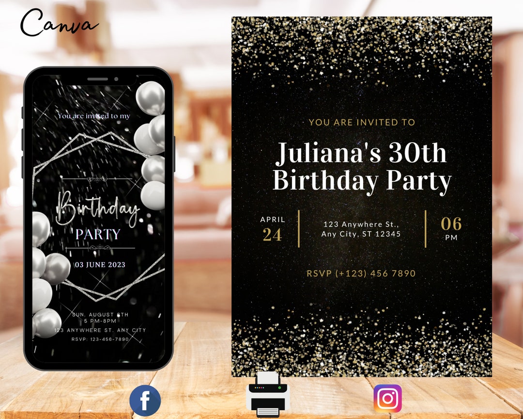 Adult Birthday Invitation Printable Editable Invitation Digital Modern