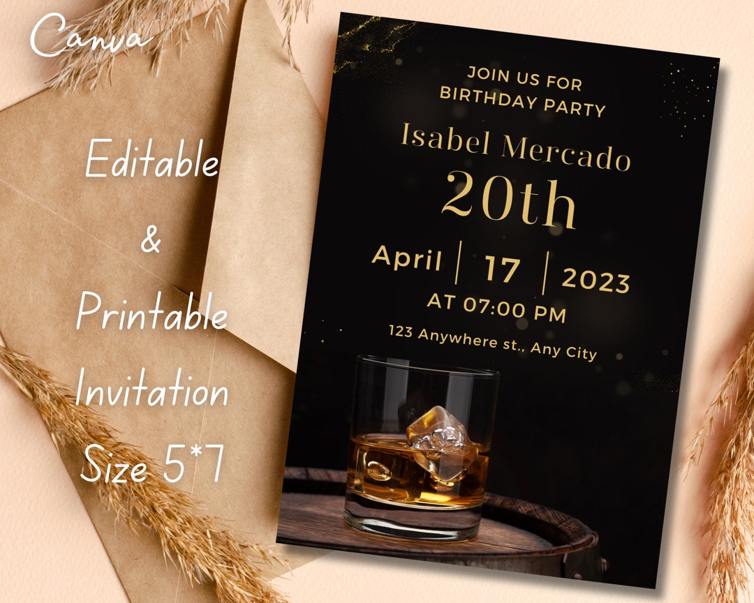 Whiskey Birthday Invitation Template: Editable Party Invite (digital ...
