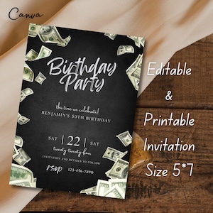 Money Birthday Invitation, Dollar Invite, Digital Money Invitation ...