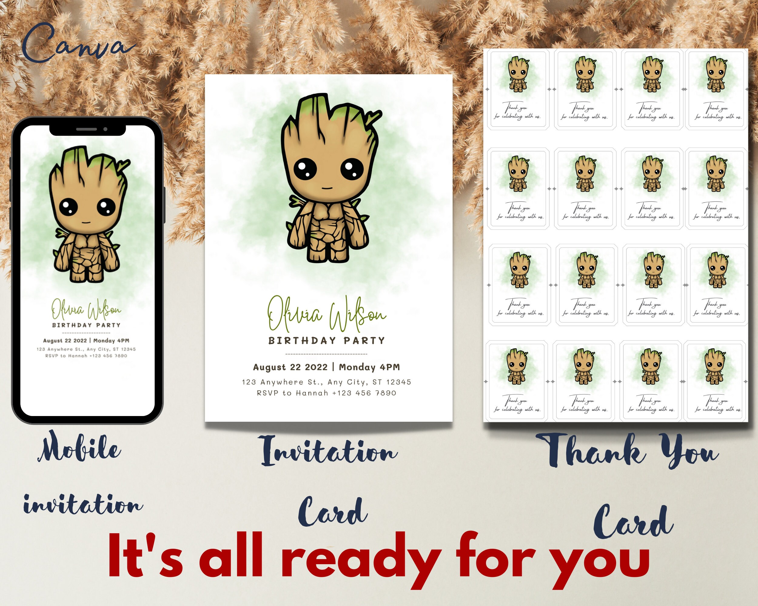 Groot Birthday Invitation Template: Printable Kids Party Invite ...