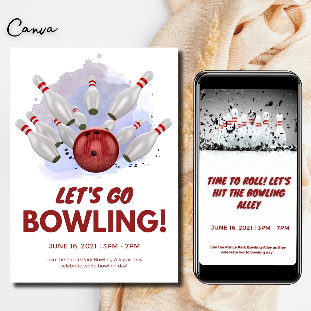 Bowling Invitation Template, Printable Birthday Party Invitations ...