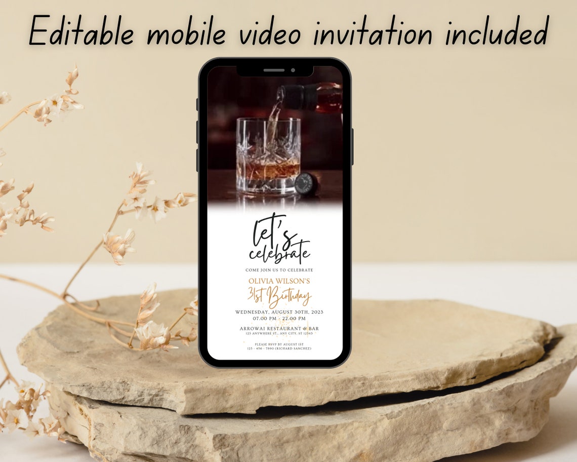 Whiskey Birthday Party Invitation: Editable Video Template (digital ...