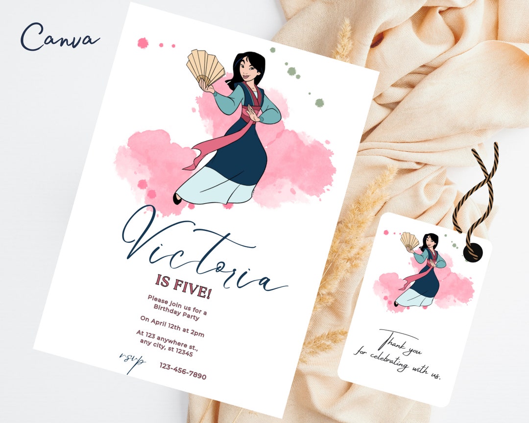 Princess Mulan Birthday Invitations | Girl Birthday Party Invites ...