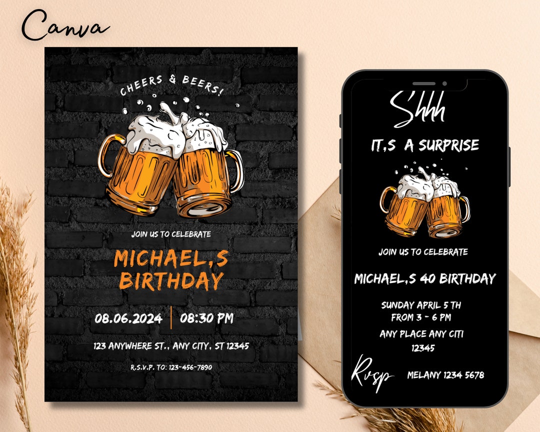 Digital Party Beer Birthday Invitation, Electronic Beer E Invite, Men ...