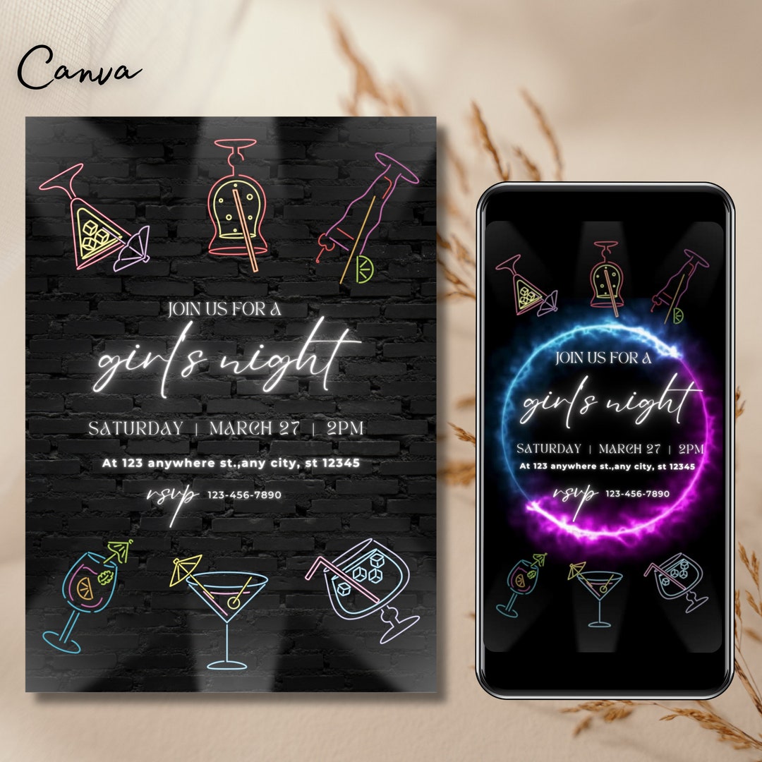 Neon Cocktail Party Invitation, Printable and Digital Mobile Evite ...