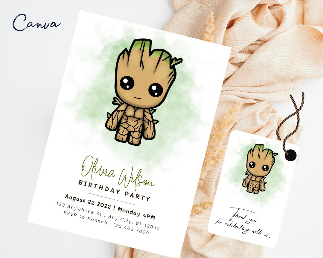 Groot Birthday Invitation Template: Printable Kids Party Invite ...