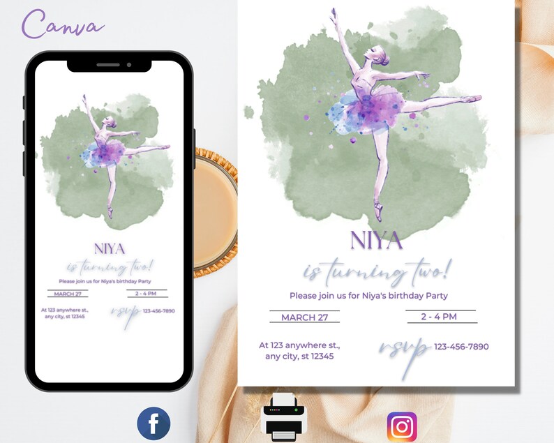 Editable Ballerina Birthday Invitation Template Printable - Etsy