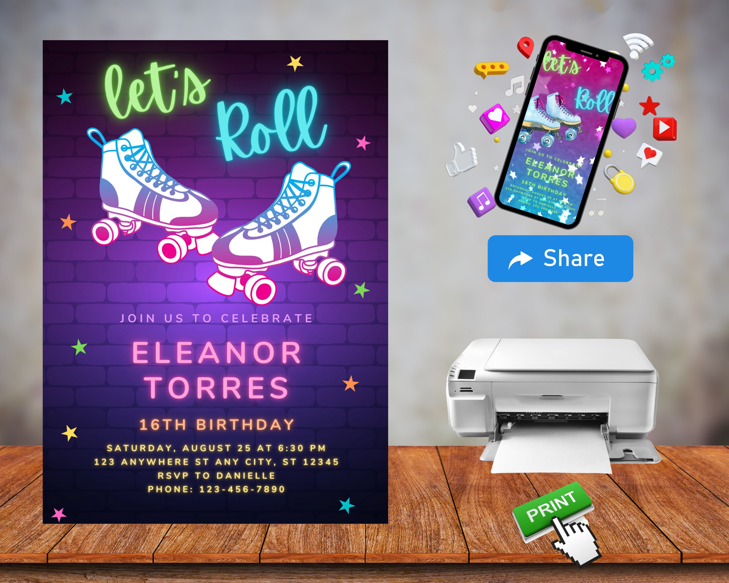 Roller Skate Party Invitation Tie Die Roller Skate Birthday - Etsy
