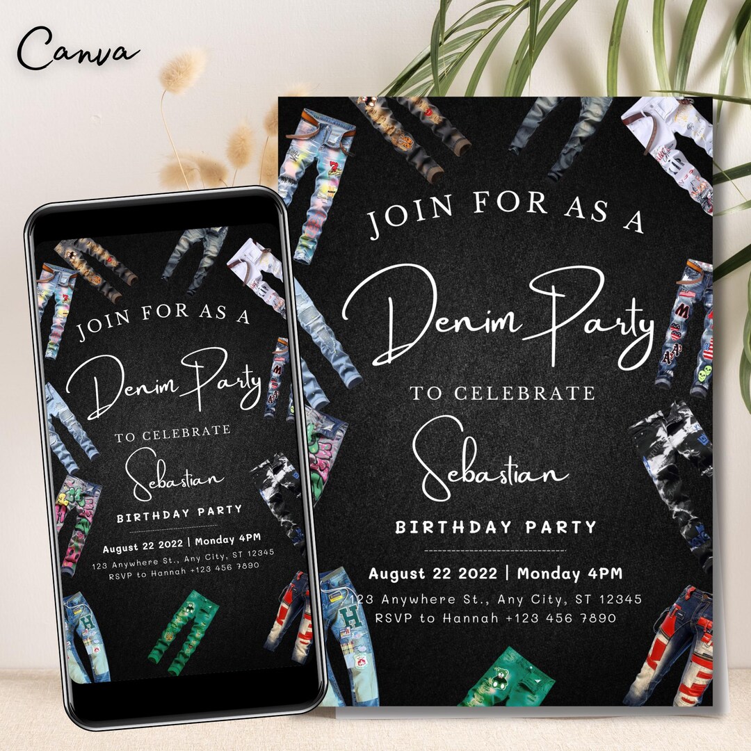 Editable Denim Birthday Invitation Template | Black Edition Denim ...