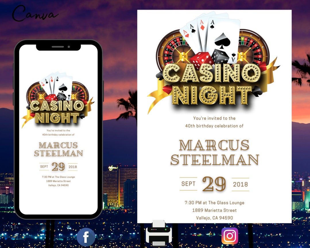 Editable Casino Birthday Invitation: Poker Night Party (digital ...